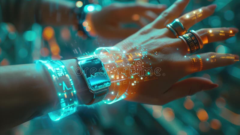 Group of Hands with Smartwatches Connected Digitally Stock Image ...