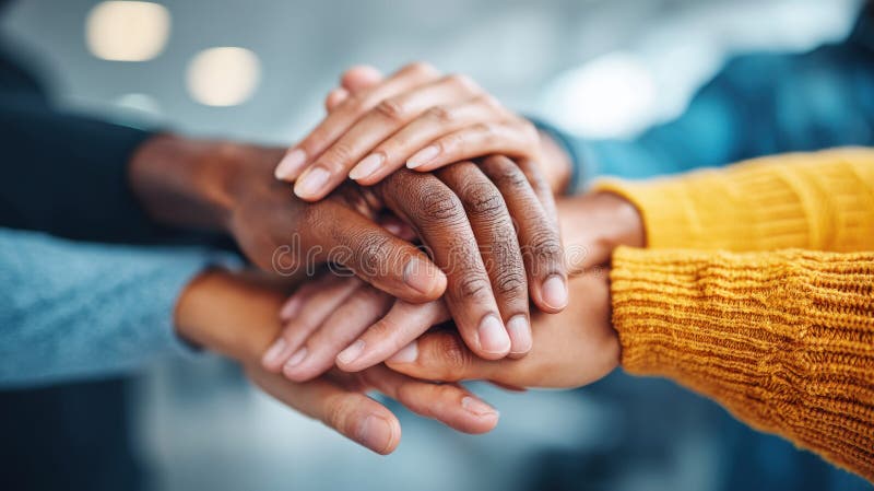 Diverse Group Hands Coming Together Symbol Unity Teamwork Stock Photos ...