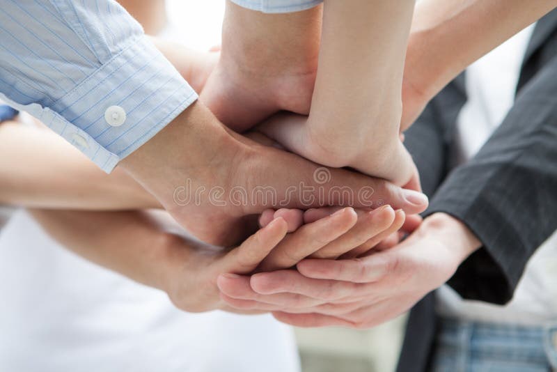 Group of Hands Together of Young Businesspeople. Stack of Coordination ...