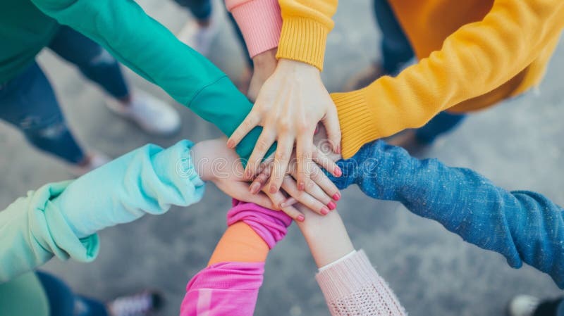 The Group Hands Unity. AI Generated Stock Image - Image of multiracial ...