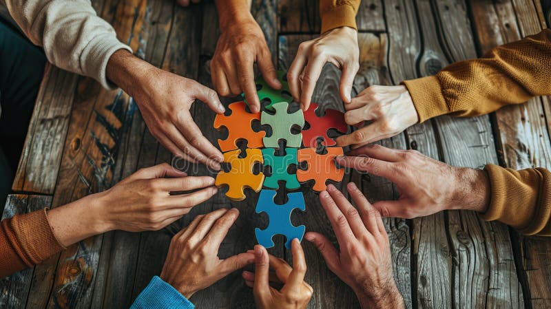 Teamwork Puzzle Solution stock illustration. Illustration of people ...