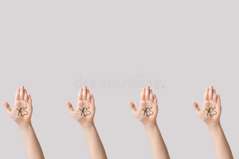A Group of Hands Written in it the Word `yes` Stock Photo - Image of ...