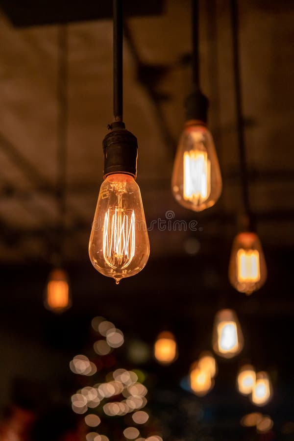 Group of Hanging Edison Light Bulb Stock Photo - Image of black ...