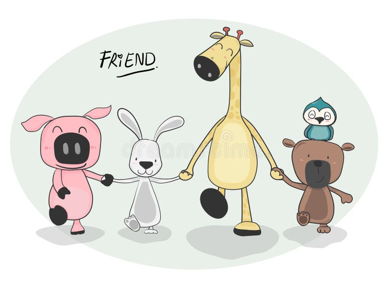 Group of Happy Animals Holding Hand and Walking Forward Stock Vector ...