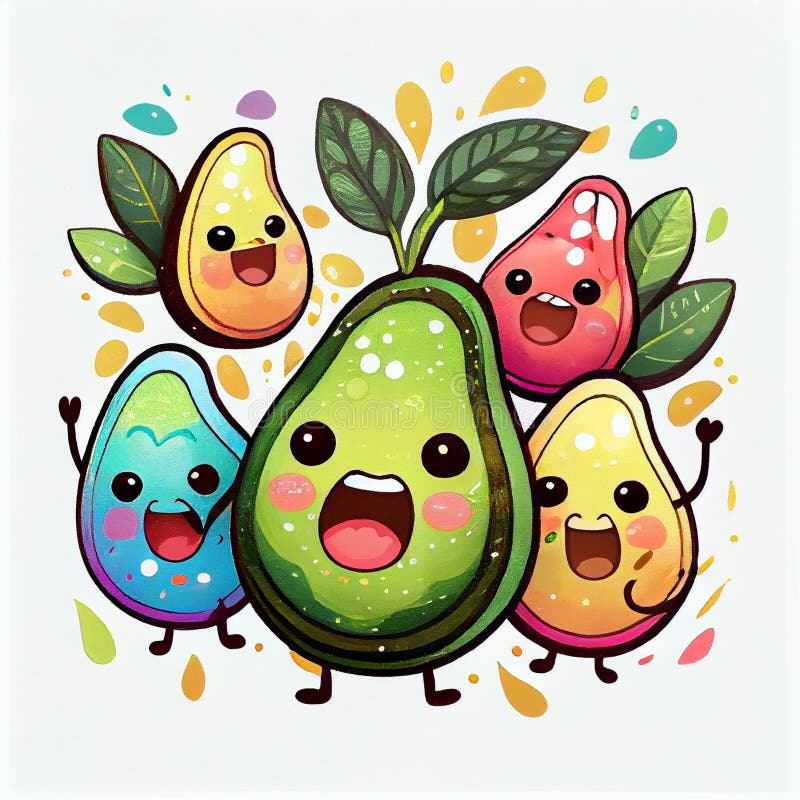 Group of Happy Avocado Characters Dancing. Generative AI Stock ...