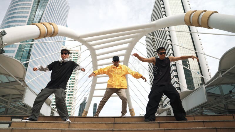 Group of Happy Break Dancer Walk Down Stair while Dancing Together ...