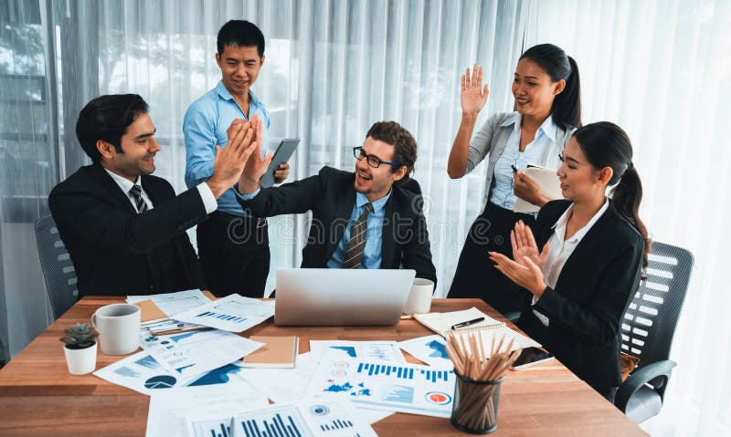 Diverse Race Office Worker Celebrate after Made Progress. Habiliment ...