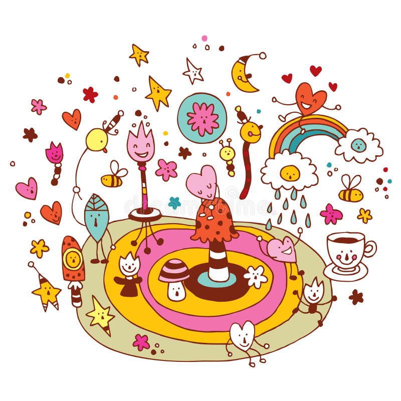 Group of Happy Cartoon Characters Nature Fun Harmony Environment Stock ...