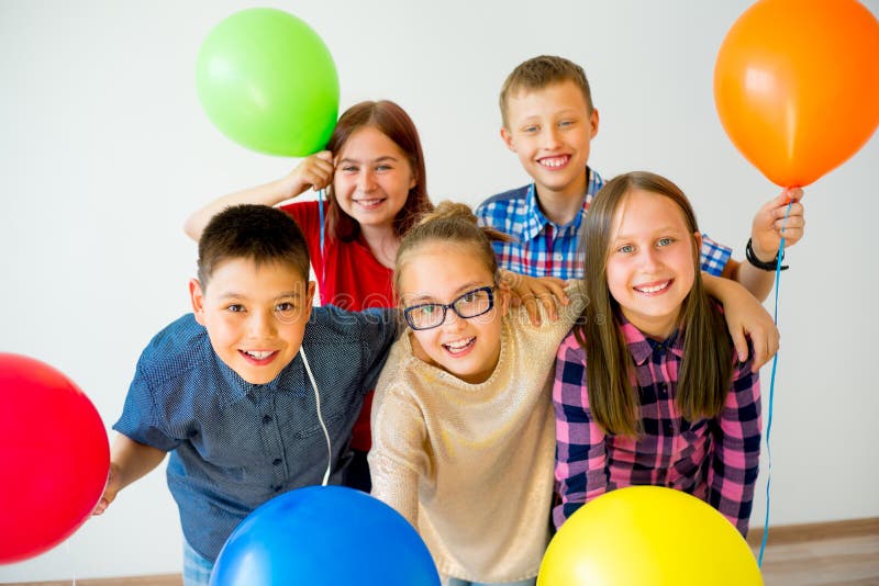Happy Children with Balloons Stock Image - Image of caucasian, party ...