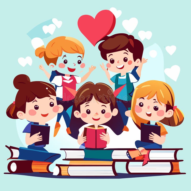 Group of Happy Children with Books and Books in Hands, Generative AI ... Group of Happy Children with Books and Books in Hands, Generative AI ...
