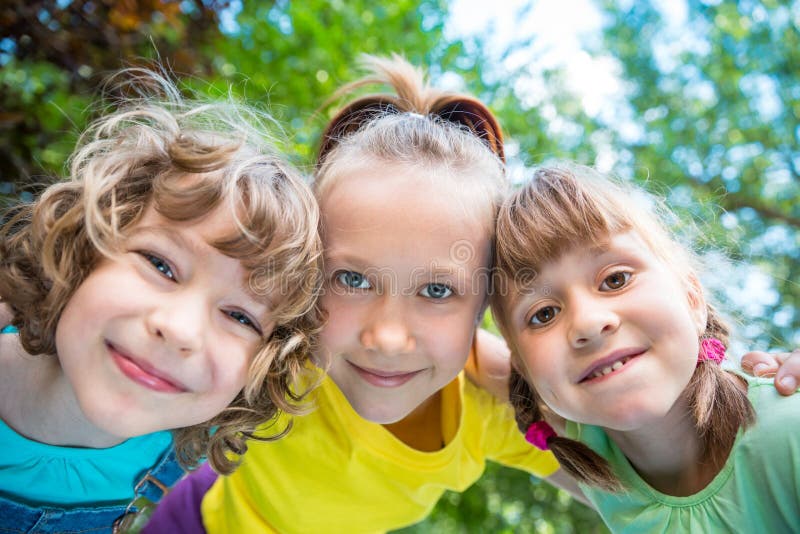 Group of Happy Children Playing Outdoors Stock Image - Image of ...