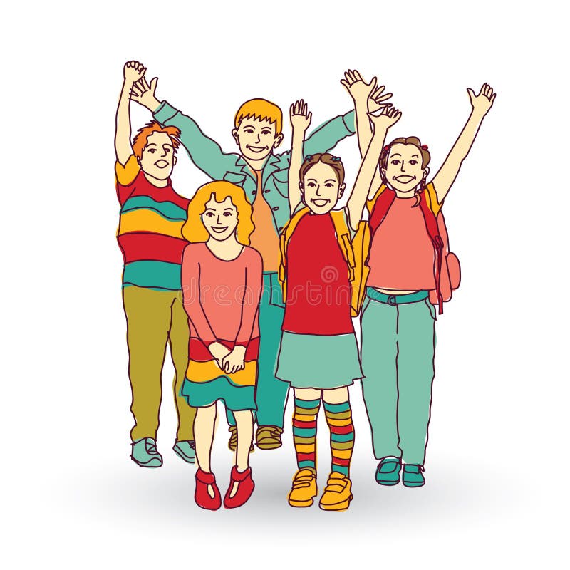 Group of Happy Children Shadow Isolate on White. Stock Vector ...