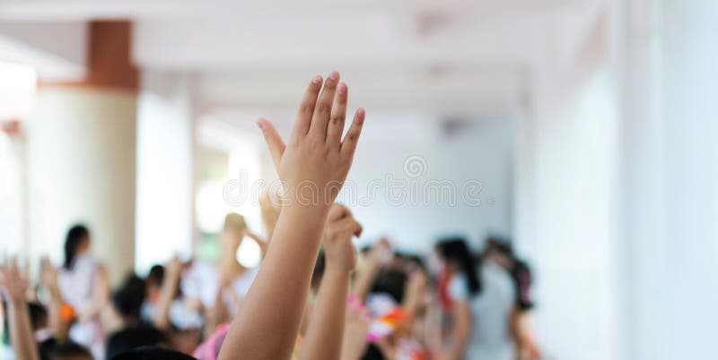 Group of Children with Their Hands Up Stock Image - Image of childhood ...