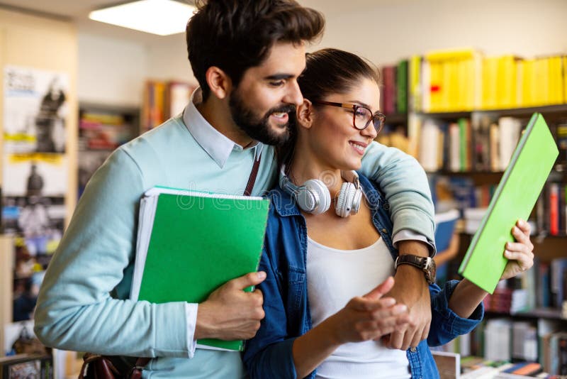 Group of Happy College Students Studying in the School Library ...