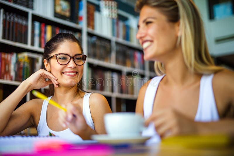 Group of Happy College Students Studying in the School Library. Education People University ...