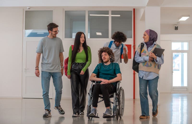 A Group of Happy Diverse College Students Talking To Each Other while ...