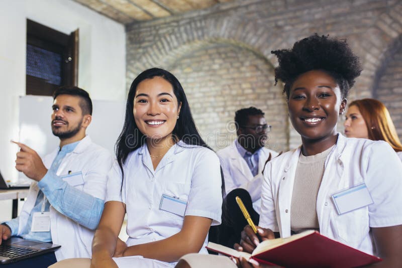 Happy Doctors on Seminar in Lecture Hall at Hospital Stock Image ...