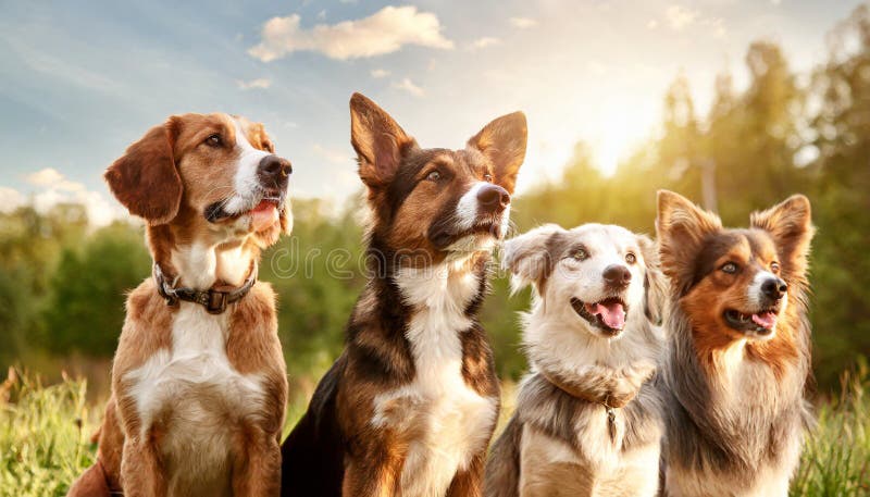 Group of happy dogs stock illustration. Illustration of friends - 313667949