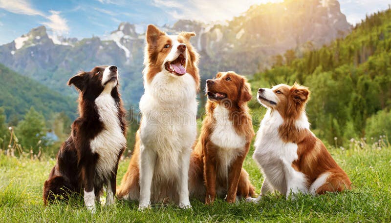 Group of happy dogs stock illustration. Illustration of collie - 313667982