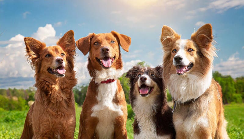 Group of happy dogs stock illustration. Illustration of white - 313668011