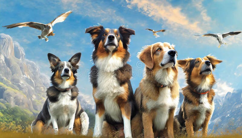 Group of happy dogs stock illustration. Illustration of portrait ...