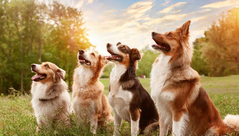 Group of happy dogs stock illustration. Illustration of bernese - 313668085