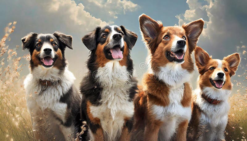 Group of happy dogs stock illustration. Illustration of adult - 313668110