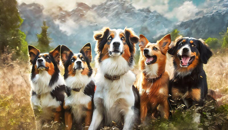 Group of happy dogs stock illustration. Illustration of beagle - 313668115