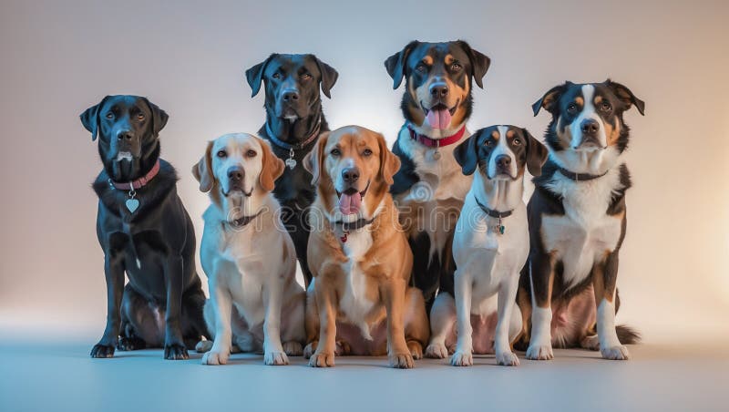 Group of Happy Dogs Posing in a Studio Stock Illustration ...