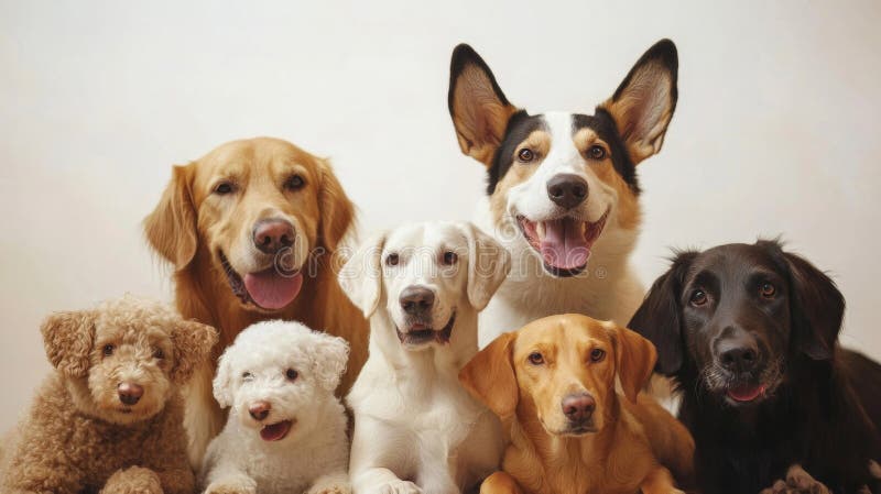 Group of Happy Dogs of Various Breeds Studio Portrait Stock ...
