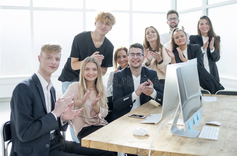 Group of Happy Employees Applauds Their Overall Success Stock Image ...
