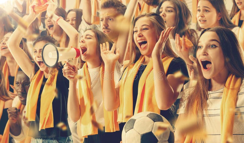 Group of Happy Fans are Cheering for Their Team Victory. Stock Image ...
