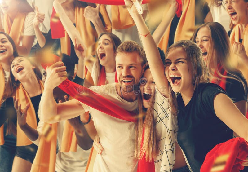 Group of Happy Fans are Cheering for Their Team Victory. Stock Photo ...
