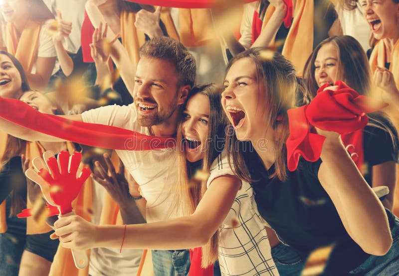 Group of Happy Fans are Cheering for Their Team Victory. Stock Photo ...