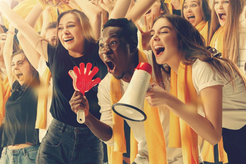 Group of Happy Fans are Cheering for Their Team Victory. Stock Image ...