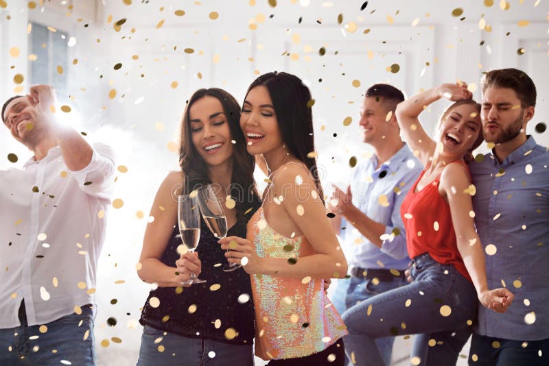 Group of Happy Friends Dancing at Party Stock Photo - Image of ...