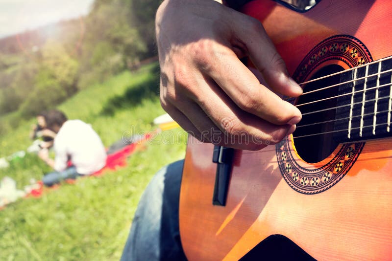 Group Of Friends Having Fun With Guitar Outdoor Stock Image - Image of ...