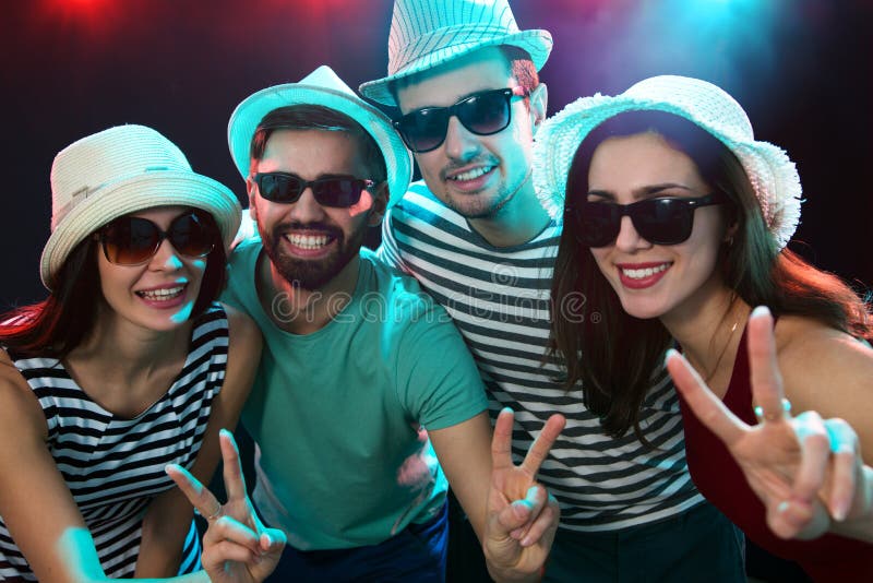 Group of Happy Friends in the Night Club Stock Photo - Image of ...