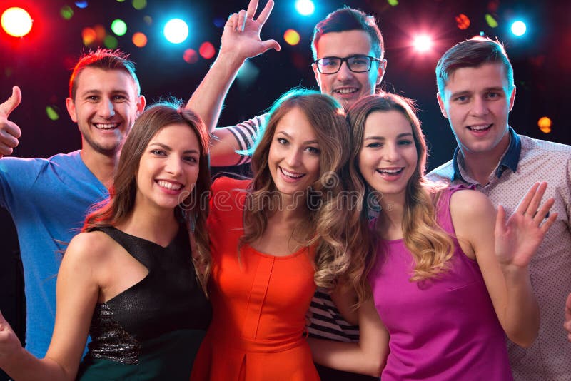 Group of Happy Friends in the Night Club Stock Image - Image of ...