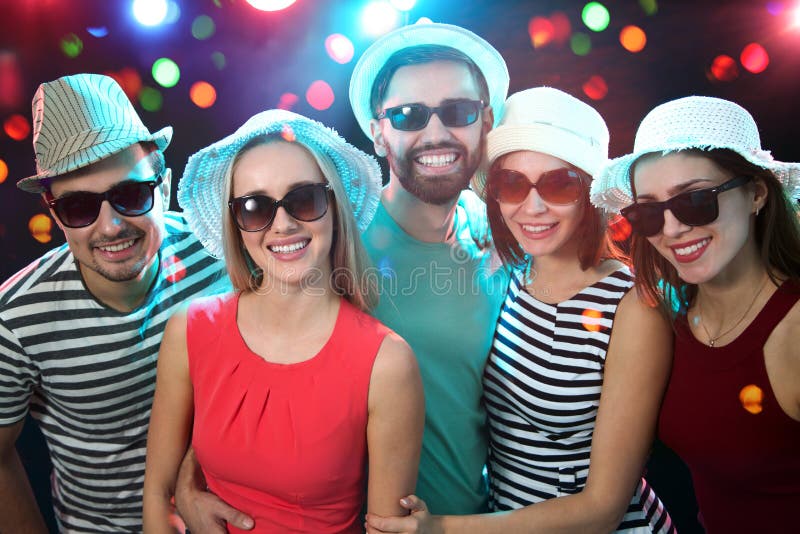 Group of Happy Friends in the Night Club Stock Photo - Image of ...