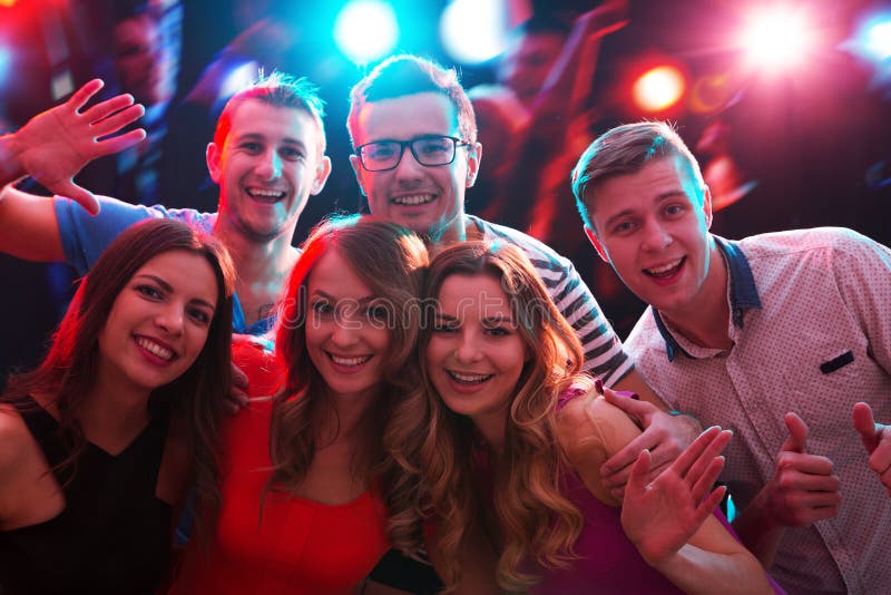 Group of Happy Friends in the Night Club Stock Image - Image of ...
