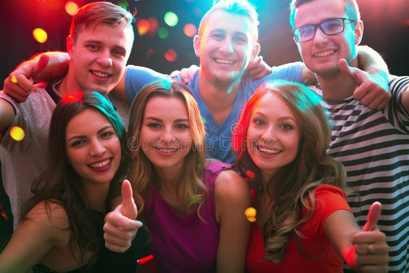 Group of Happy Friends in the Night Club Stock Photo - Image of ...