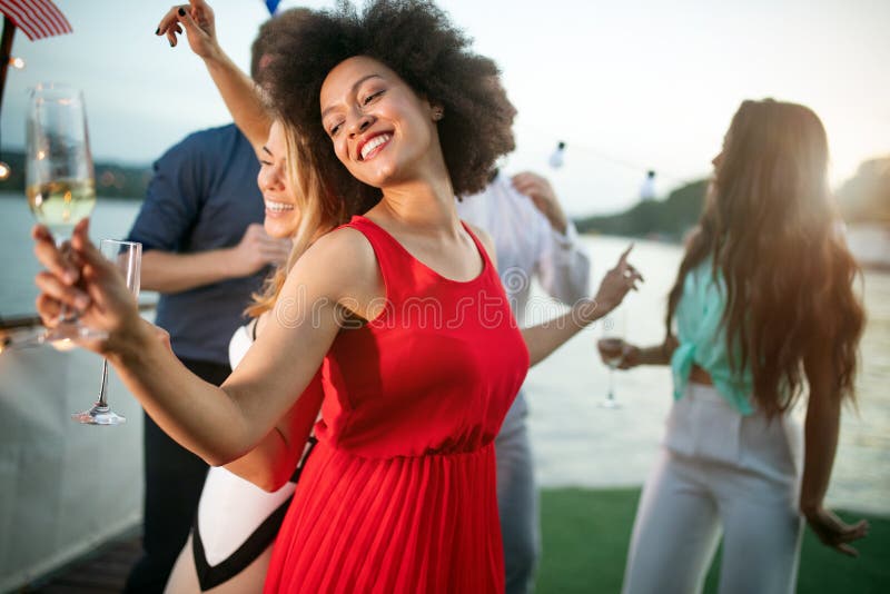 Group of Friends at Party Dancing and Smiling Together Stock Image ...