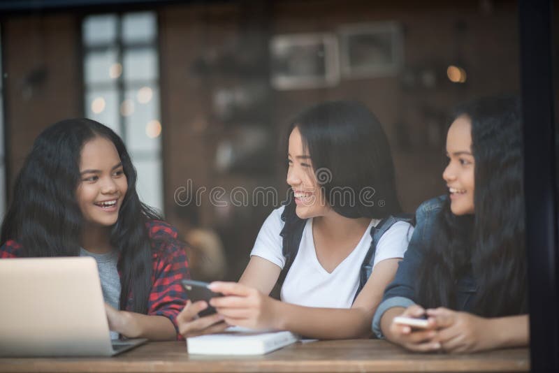 Group of Happy Friends Student Talking about Knowledge Stock Photo ...