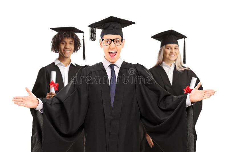 Bachelor Graduate Student Posing in Front of a USA Flag Stock Image ...