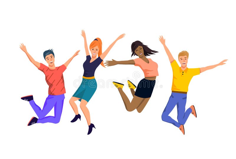 A Group of Happy Jumping People Stock Vector - Illustration of team ...