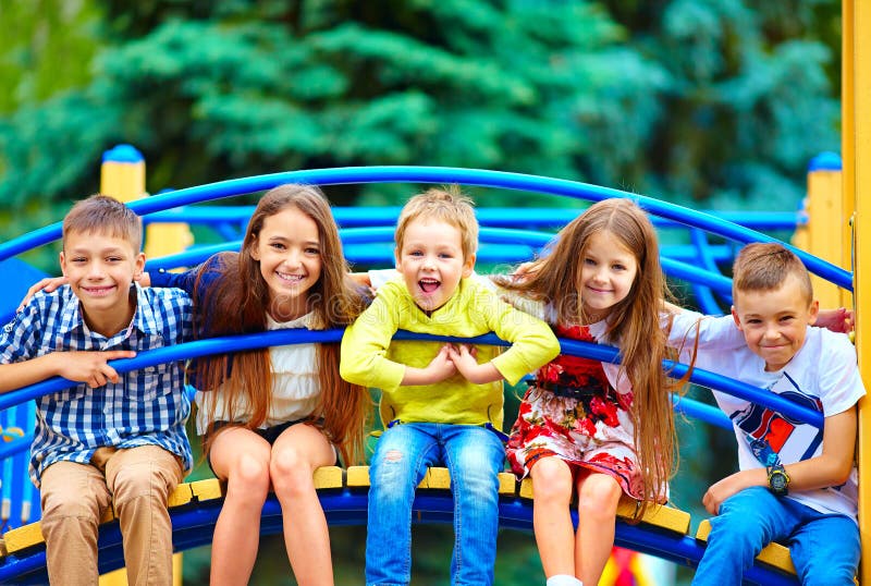 Cute Teenage Kids Having Fun on Playground Stock Photo - Image of ...