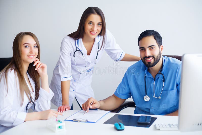 Group of Happy Multiracial Doctors Working Together in Clinic Stock ...