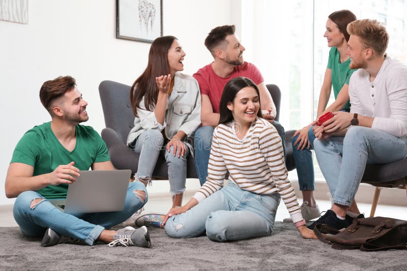 Group of Happy People Talking in Room Stock Photo - Image of friends ...