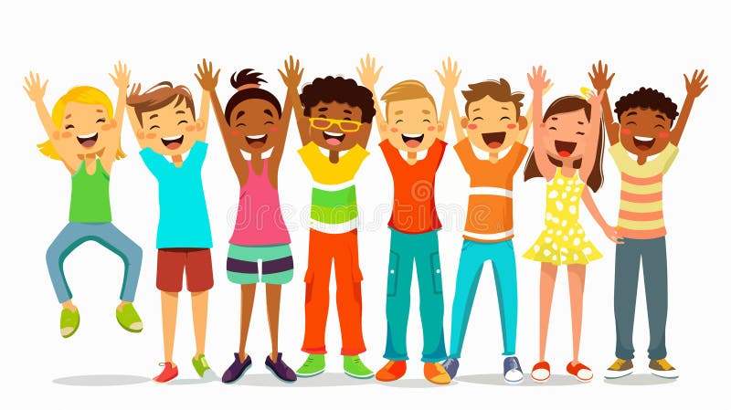 Cheerful Group of People Standing Together and Waving Happily Stock ... Cheerful Group of People Standing Together and Waving Happily Stock ...